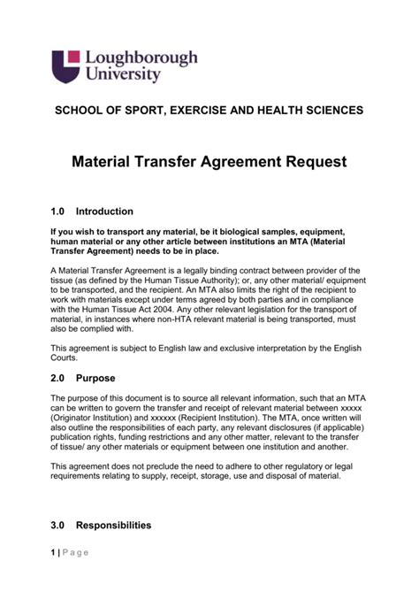 Ssehs Material Transfer Agreement
