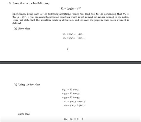 Solved 3 Prove That In The Bi Allelic Case Vg2pqα−β2