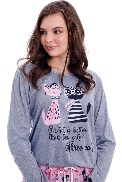 Pijama Feminino Lua Chic Gatinhas Estilosas