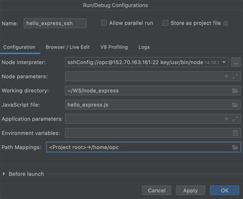 Node Js Via SSH WebStorm