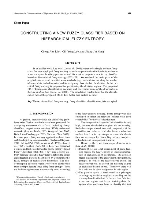 Pdf Constructing A New Fuzzy Classifier Based On Hierarchical Fuzzy