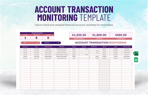 Account Transaction Monitoring Template In Excel Google Sheets To