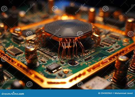 Advanced Electronics Feature Extensive Pcb With Metallic Insectoid Like Components Stock Image