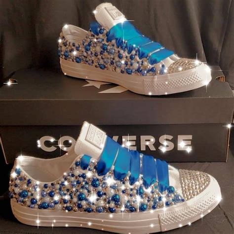 Adult Tennis Shoes With Pearls And Rhinestones Bling Etsy