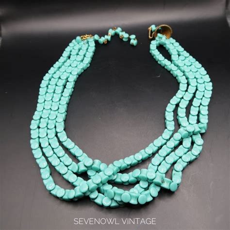Vintage Signed Hobe Turquoise Blue Glass Beads 4 Stra Gem