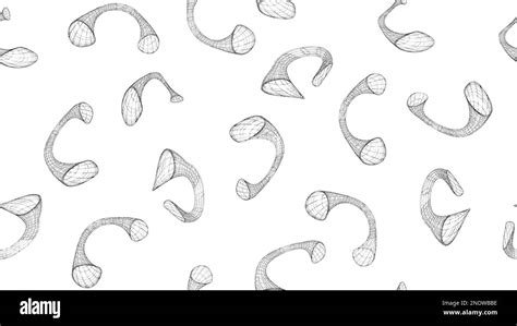 Seamless Pattern Of Wireframe 3d Shapes On White Background Curl Pattern Vector Illustration