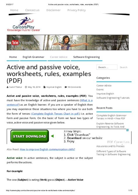 English Grammar Active And Passive Voice Rules Chart Pdf Design Talk