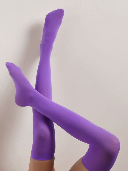 Чулки Женский размер 3 4 фиолетовый Египетский хлопок Спандекс Воротник Вырез для пальца 40