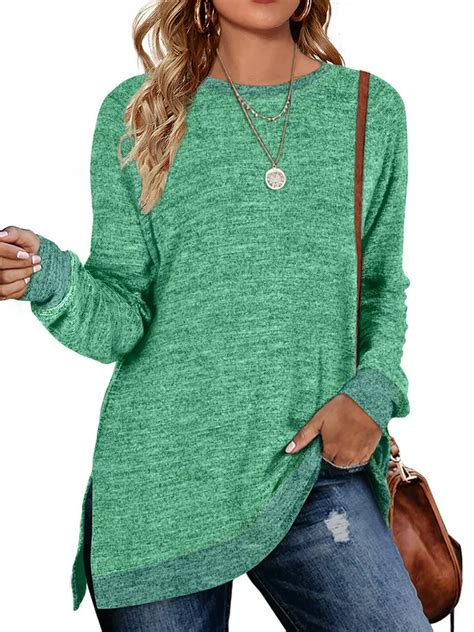 Swqzvt Womens Long Sleeve Shirts Xxl Color Block Crew Neck Side
