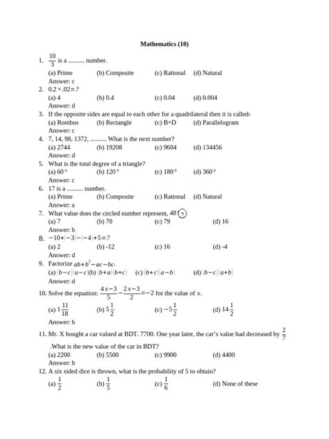 Mathematics Questions Pdf
