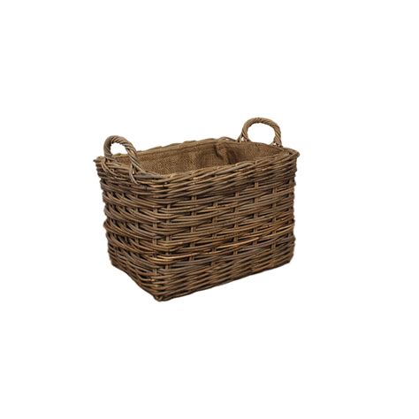 Small Lined Rectangular Log Basket With Handles Angela Reed