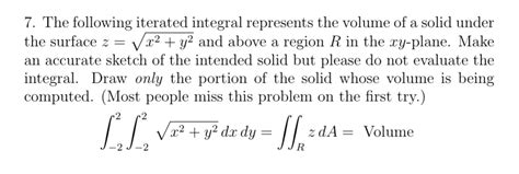 Solved The Following Iterated Integral Represents The Volume Chegg