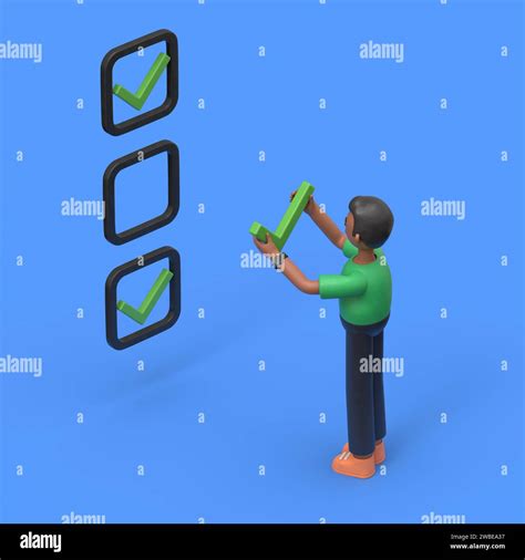 3d Illustration Of Asian Man Felix Putting Check Mark In The Box