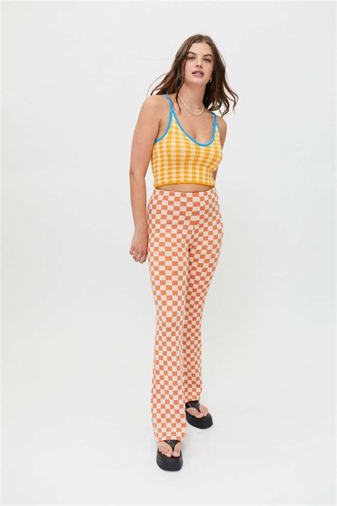 Urban Outfitters Uo Checkered Knit Flare Pant In Orange Lyst