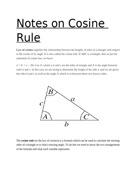 Notes On Cosine Rule Pdf Science And Mathematics