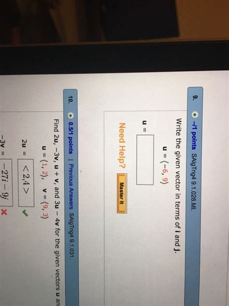 Solved Write The Given Vector In Terms Of I And J U Chegg Com