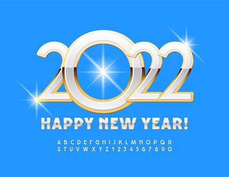벡터 인사말 카드 새해 복 많이 받으세요 2022 흰색과 금색 알파벳 문자와 숫자 우아한 글꼴 프리미엄 벡터