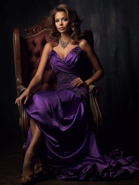 Premium Photo Image Of Woman In A Purple Dress Sitting On Sofa Chair