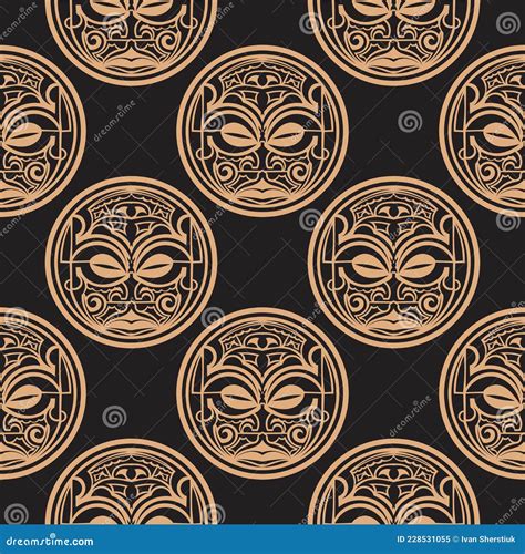 Dark Background With Masks Of The Polynesian Tribes Vector