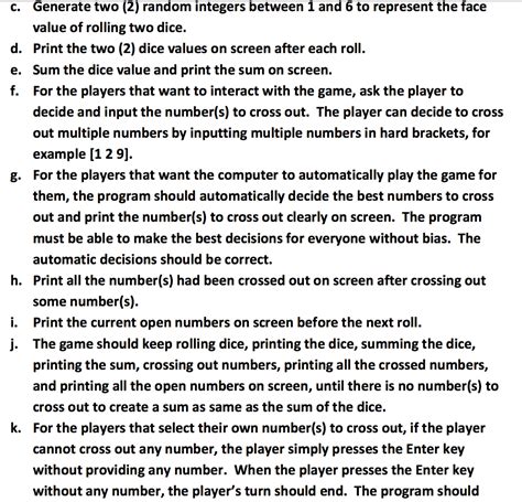 Solved Write A Matlab Program To Simulate The Shut The Box