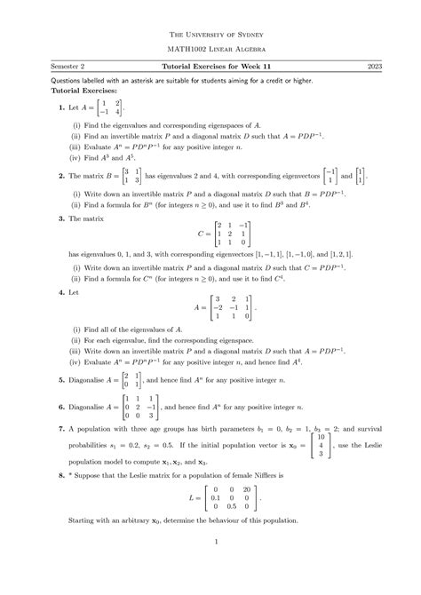 Week Tut This Is The Tutorial Practice Problem For Week Of Linear Algebra For