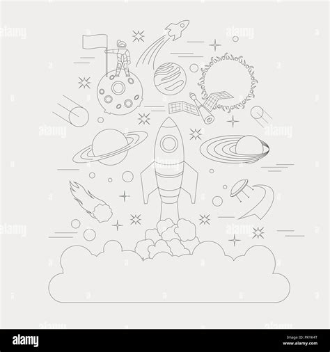 Space Universe Graphic Design Linear Icon Set Vector Illustration Stock Vector Image And Art