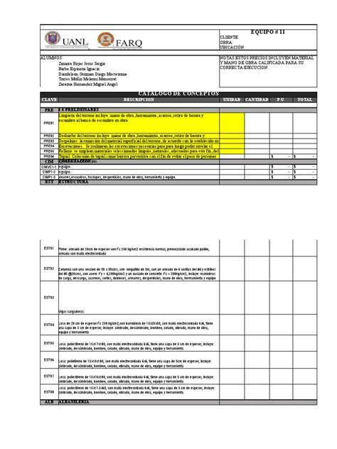 Formato Catalogo De Conceptos Eq 11 Pdf