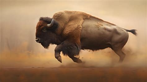 Premium Photo A Bison Running In The Desert Premium Photo A Bison Running In The Desert