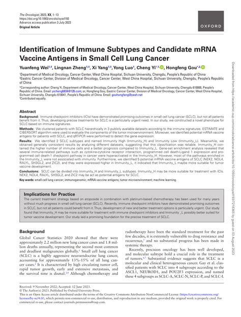 Pdf Identification Of Immune Subtypes And Candidate Mrna Vaccine Antigens In Small Cell Lung