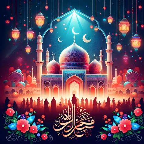 Happy Eid Milad Un Nabi Mubarak Mosque Flowers Lanterns Amp Festive