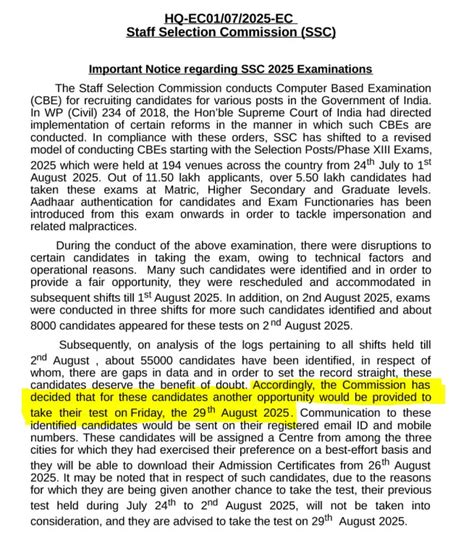 Ssc Selection Post Phase 13 Exam Date 2025 Out Re Exam For 55000 Candidates