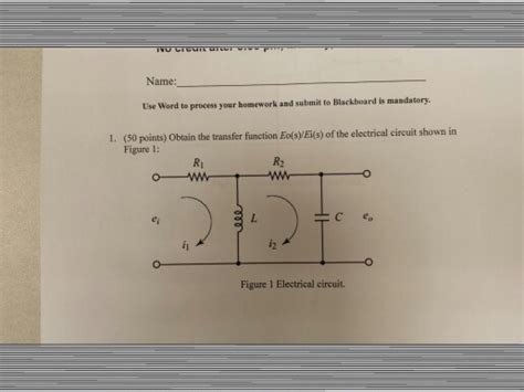 Solved Obtain The Transfer Function Eo S Ei S Of The