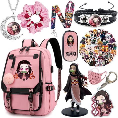10pcs Nezuko Backpack With Usb Charging Port Bookbag Kit