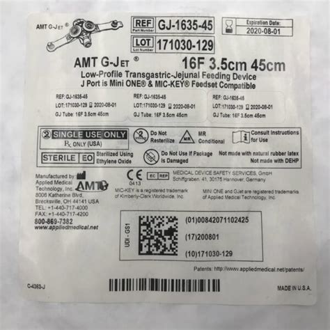 Applied Medical Gj 1635 45 Amt G Jet Low Profile Transgastric Jejunal