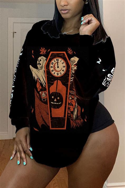 Wholesale Orange Sexy Casual Street Letter Print Skull Skull Pullovers