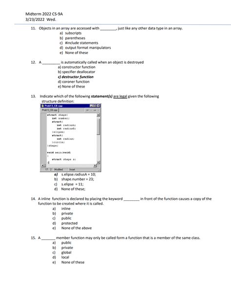 Solved Midterm Cs A Wed Objects In An Chegg