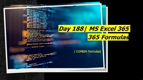 Day 188 Combin Formula Ms Excel 365 365 Formulas Youtube