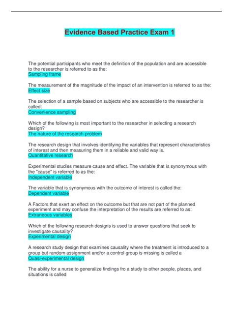 2024 2025 Evidence Based Practice Exam 1 Questions And Answers
