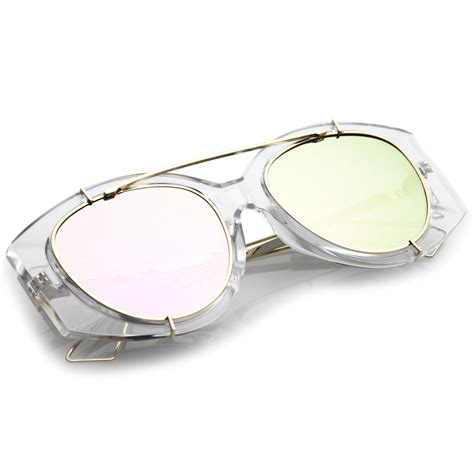Futuristic Translucent Mirrored Flat Lens Aviator Sunglasses Zerouv