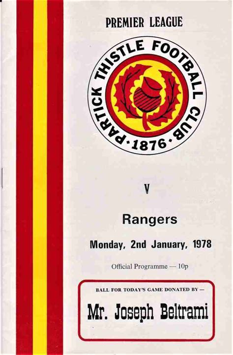 Partick Thistle V Rangers 2 January 1978 The Rangers Archives
