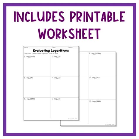 Evaluating Logarithms Activity Digital Worksheet By A2z Math Tpt