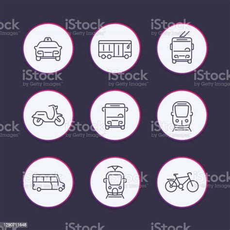 城市交通線圖示集電車火車公共汽車自行車計程車無軌電車圓形向量象形圖向量圖形及更多交通方式圖片 交通方式 人 人群 Istock