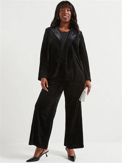 V By Very Curve Velvet Wide Leg Trouser Black Very