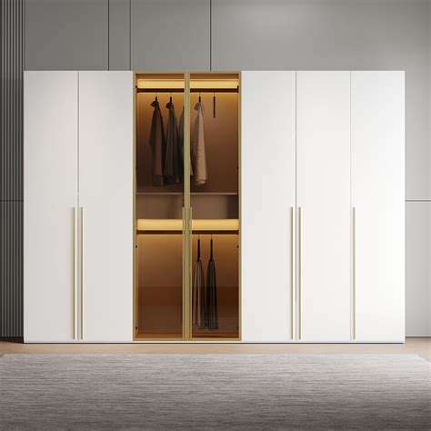 White And Gold Modern Extra Wide Wardrobe With Clear Glass Door Storage