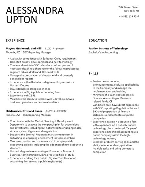 Sec Reporting Manager Resume Samples Velvet Jobs