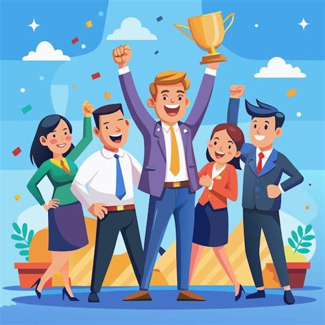 Business Team Celebrates Success With A Trophy Premium AI Generated