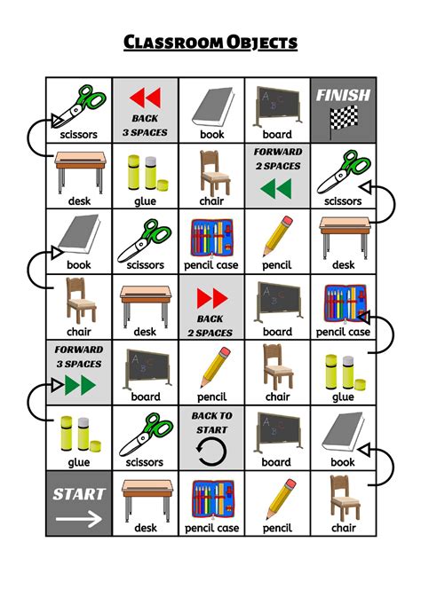 Printable Classroom Objects Board Games Games4esl