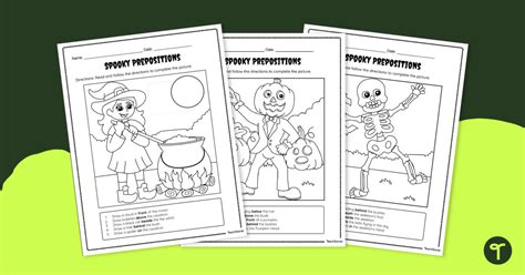 Halloween Finish The Drawing Preposition Worksheets Teach Starter