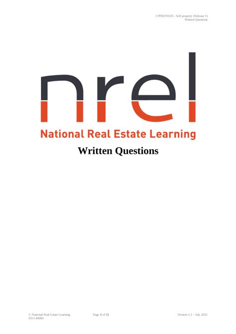 NREL Cpprep 4105 Written Questions V1 Written Questions Written