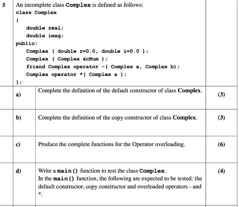 solved 5 an incomplete class complex is defined as follows